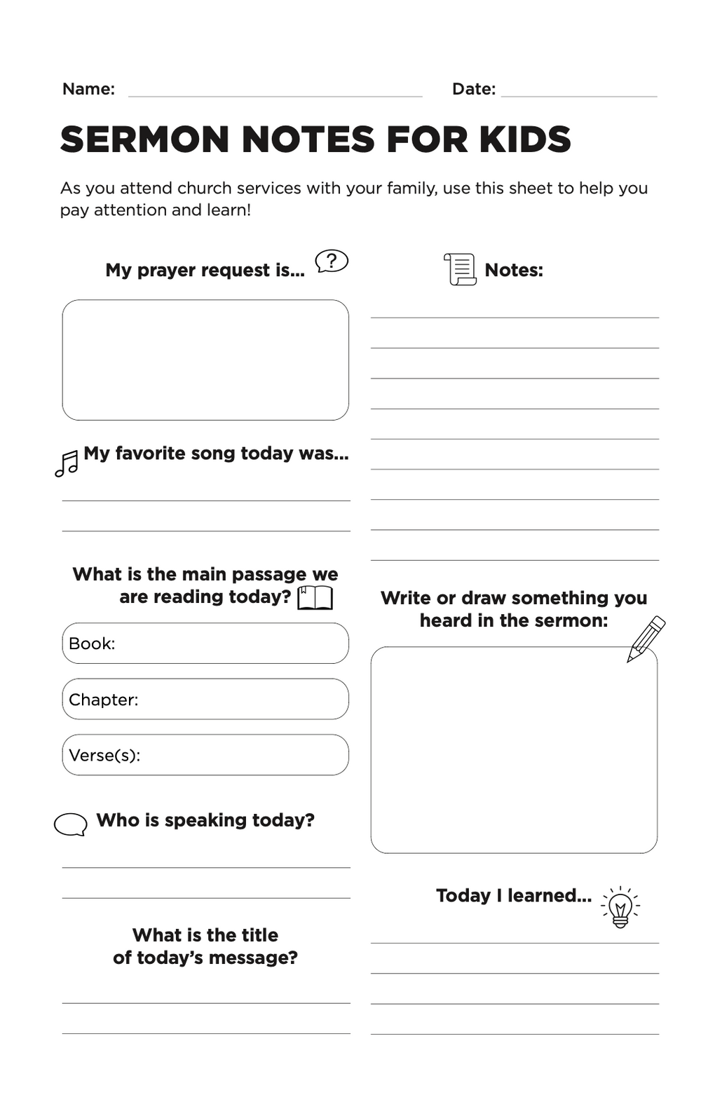 Sermon Notes for Kids Download